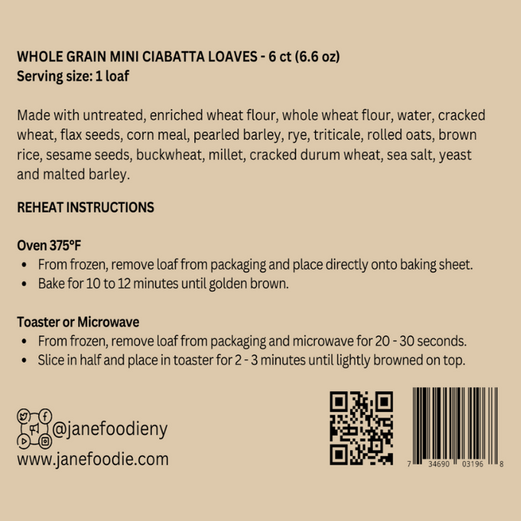Mini Ciabatta Rolls 6-Pack | Heat & Serve | Jane Foodie